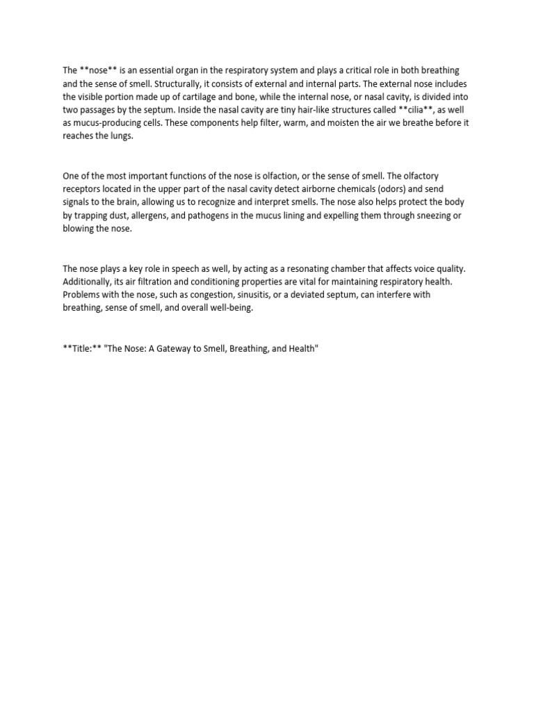The Nose Gatewat To Smell and Breathing | PDF | Wellness