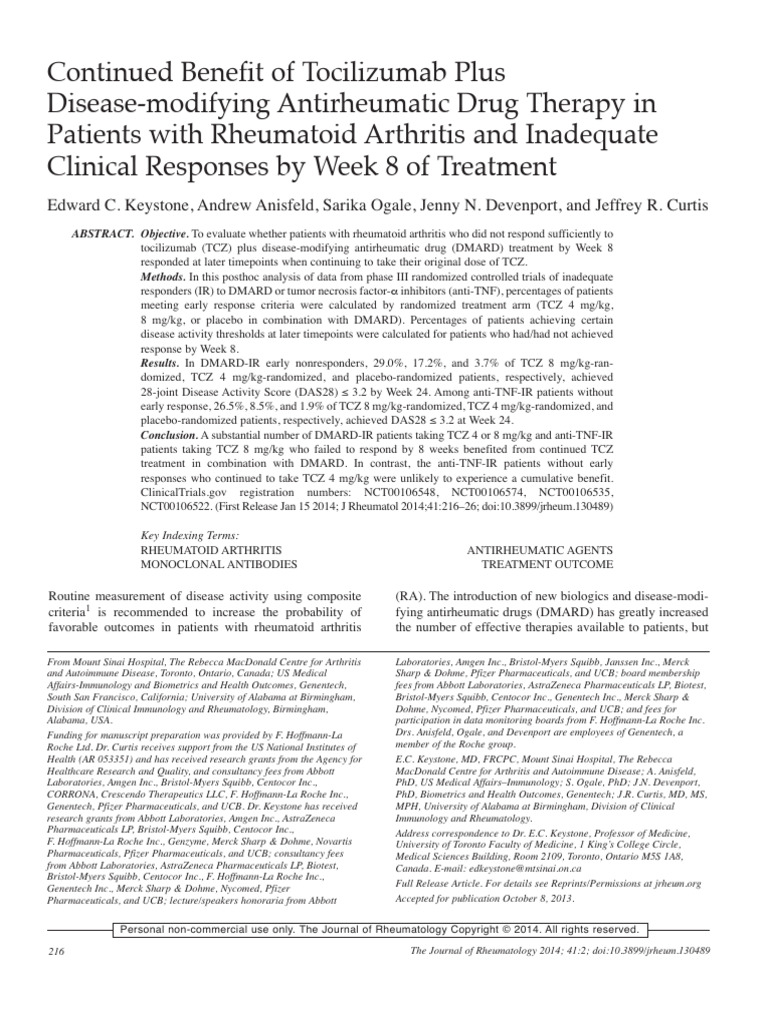 Continued Benefit of Tocilizumab Plus | PDF | Rheumatoid Arthritis ...