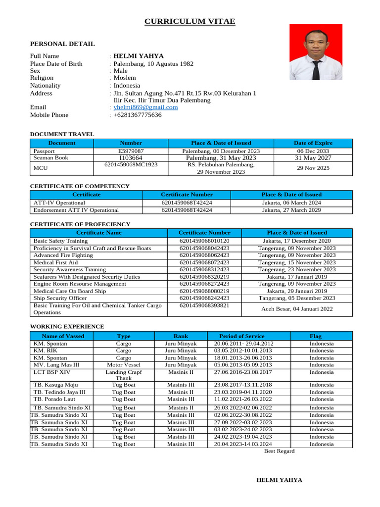 Curriculum Vitae Helmi Yahya | PDF | Shipping | Water Transport