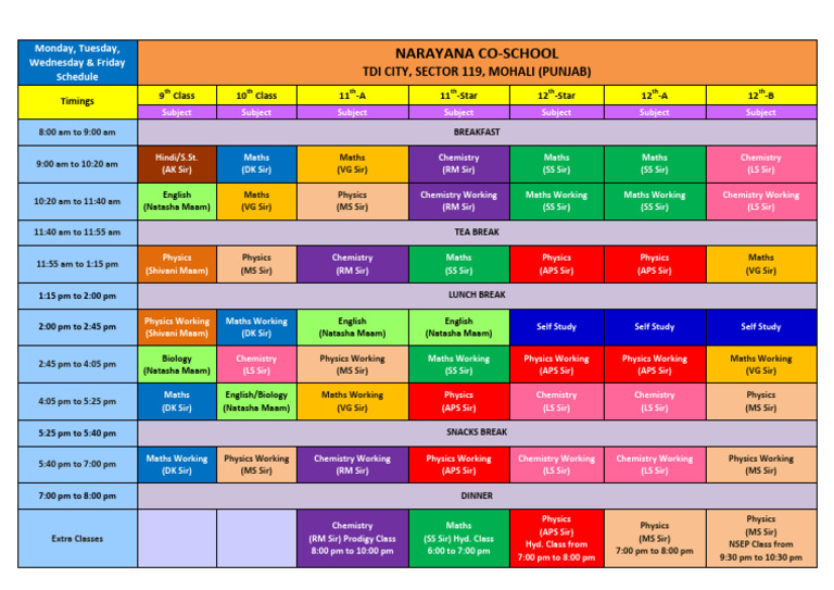 Daily Teaching Schedule (Monday) | PDF