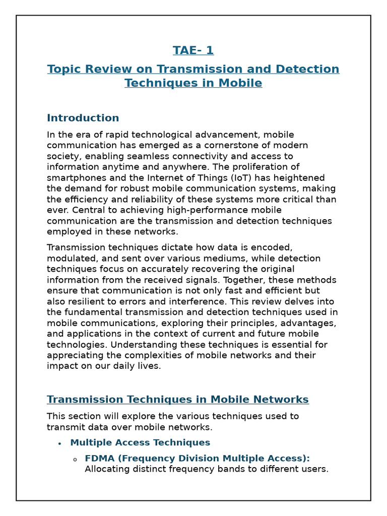 Topic Review On Transmission And Detection Techniques In Mobile Pdf