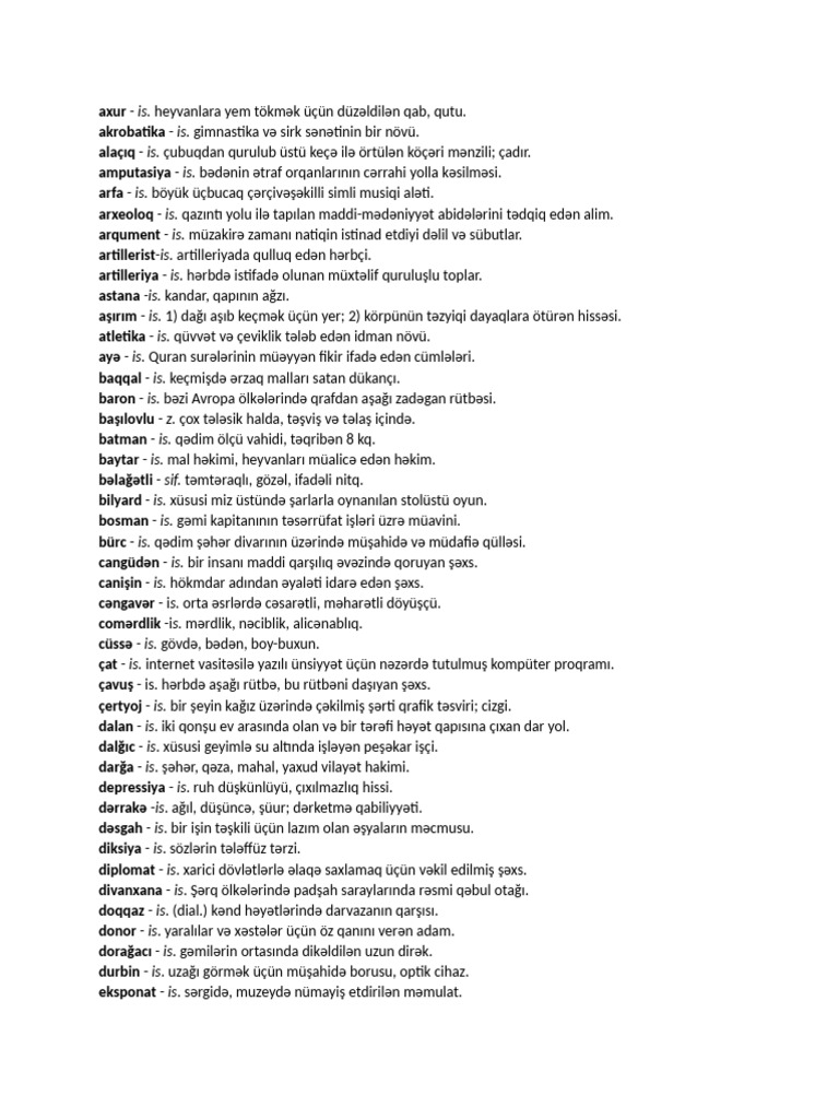 Azerbaycan Dili 5-Ci Sinif Sozler | PDF