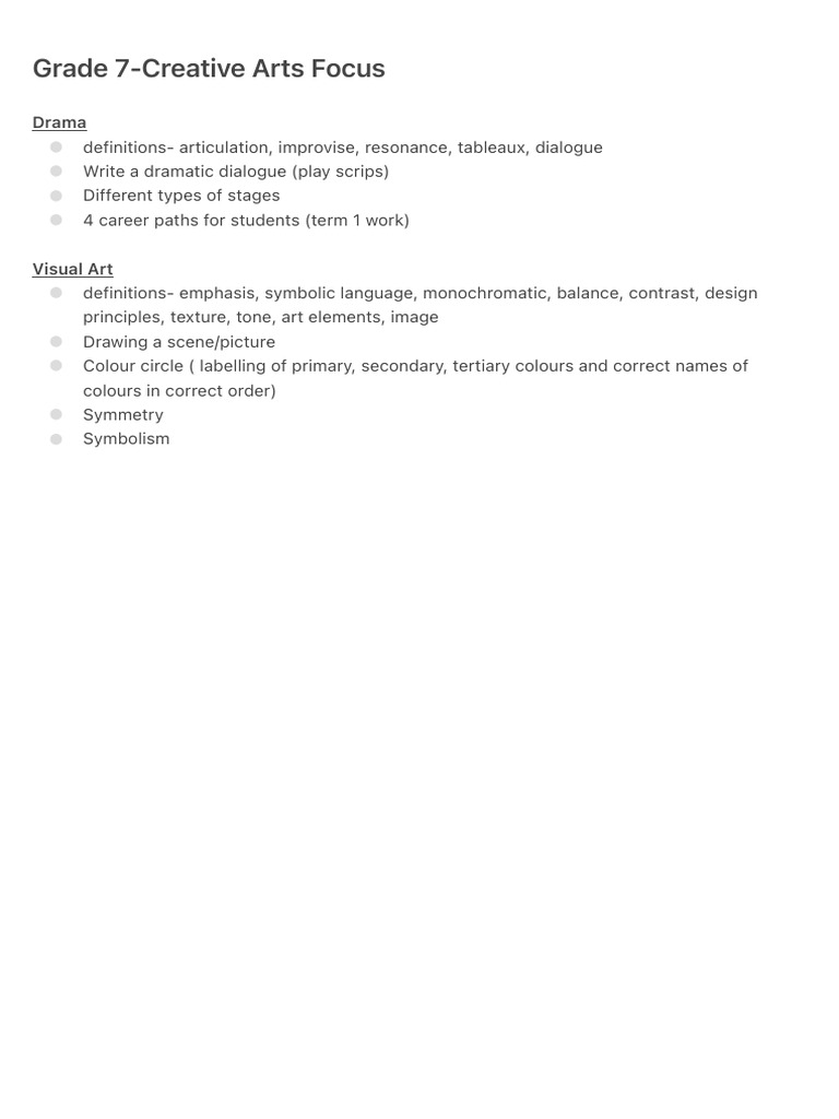 Grade 7 Creative Arts Guide | PDF | Art