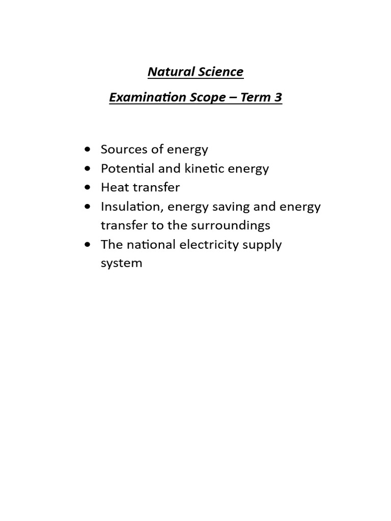 Natural Science Exam Scope | PDF