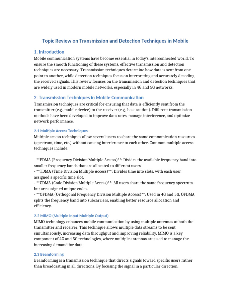 Mobile Transmission and Detection Techniques | PDF | Channel Access ...