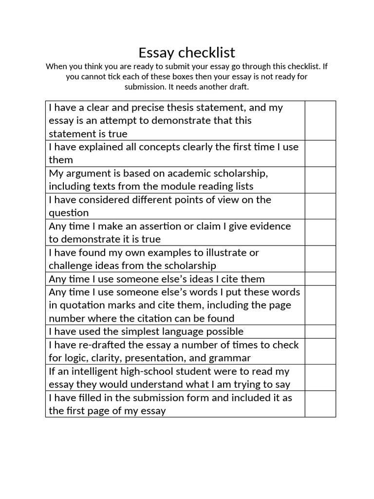 Essay Checklist | PDF