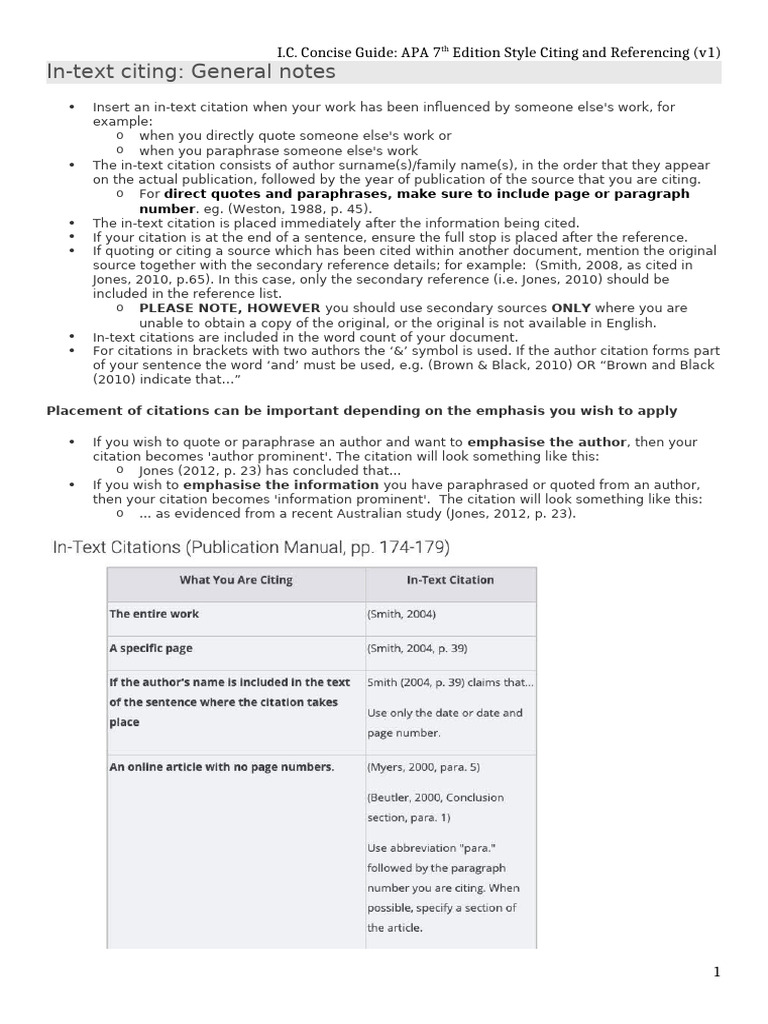 IC - Concise - APA 7 - Citing - and - Reference - Guide | PDF ...