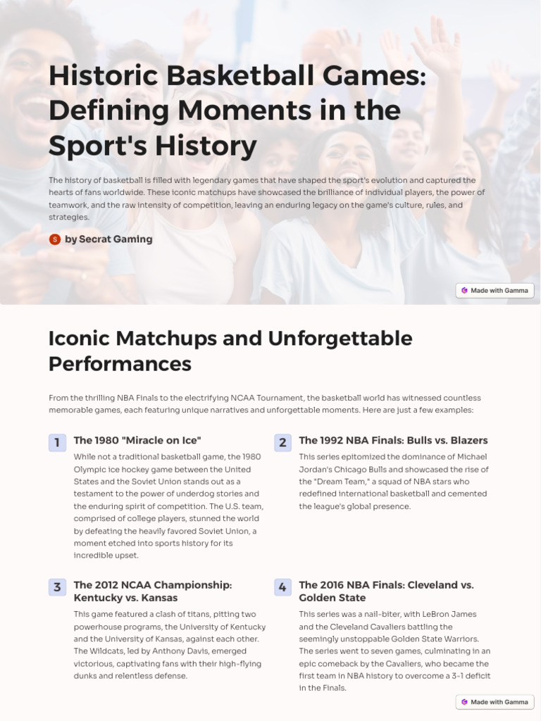 Historic Basketball Games Defining Moments in The Sports History | PDF ...
