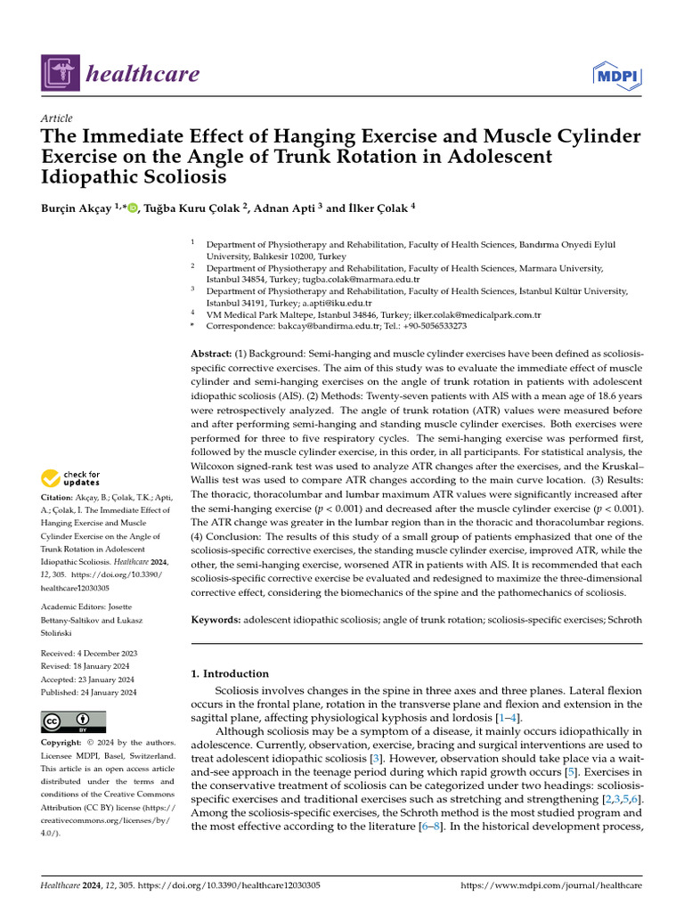 Effects of Hanging and Muscle Cylinder Exercises on Scoliosis | PDF ...