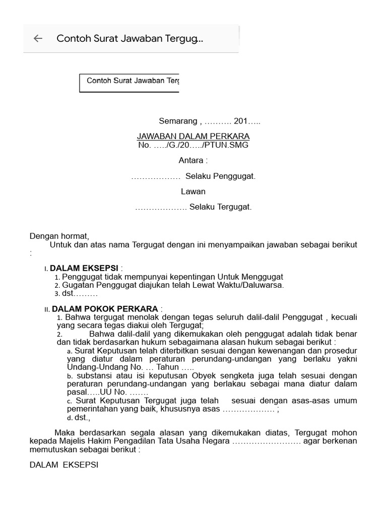 Contoh Surat Jawaban Tergugat.docx | PDF