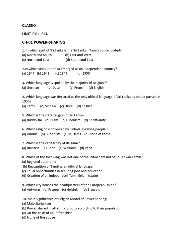 POWER SHARING WORKSHEET | PDF | Sri Lanka | Tamils