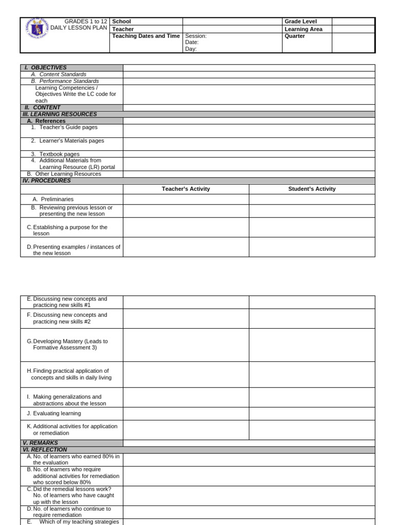 Lesson Plan Deped Format | PDF | Teachers | Lesson Plan