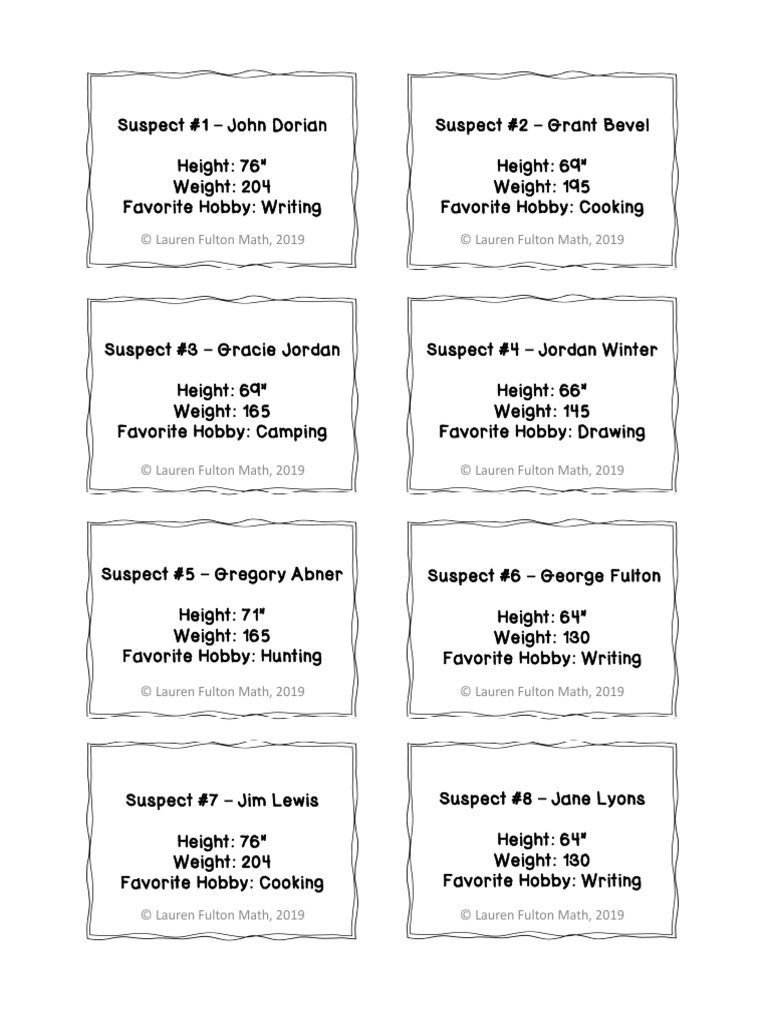 7th Grade Suspect Name Badges | PDF | Mystery, Thriller & Crime Fiction ...