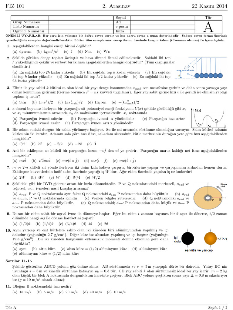 2014-2015G Fiz101 2v | PDF