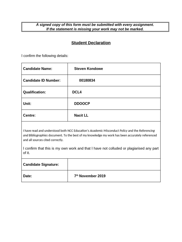 Student Declaration Form for Assignments | PDF | Career & Growth ...