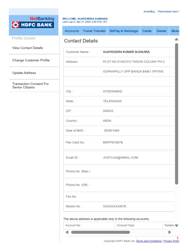 HDFC - Hyd Address - Vijay | PDF