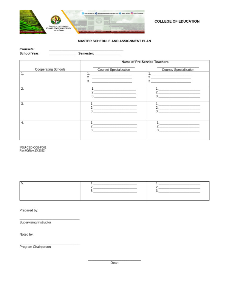 7.1. Master Schedule and Assignment Plan | PDF