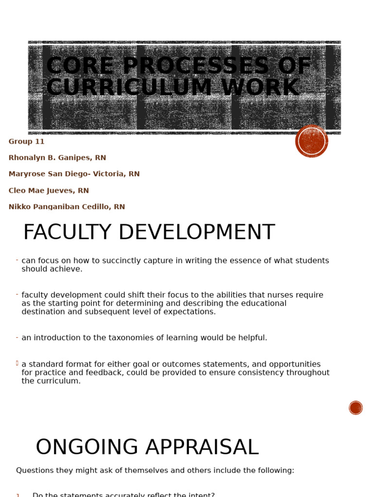Core Process of Curiculum Work | PDF | Curriculum | Nursing
