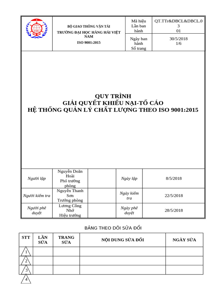 QT - ttrdbcl.03 - Quy Trinh Giai Quyet Khieu Nai - To Cao 0 | PDF