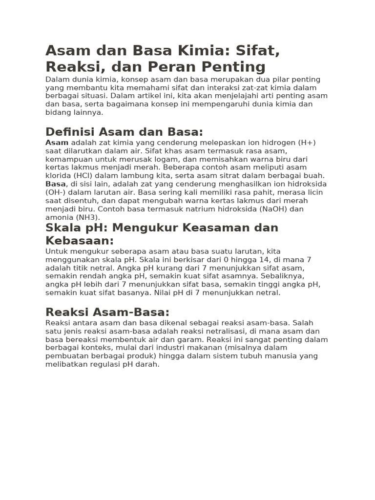 Asam Dan Basa Kimia | PDF | Memasak, Makanan, & Anggur