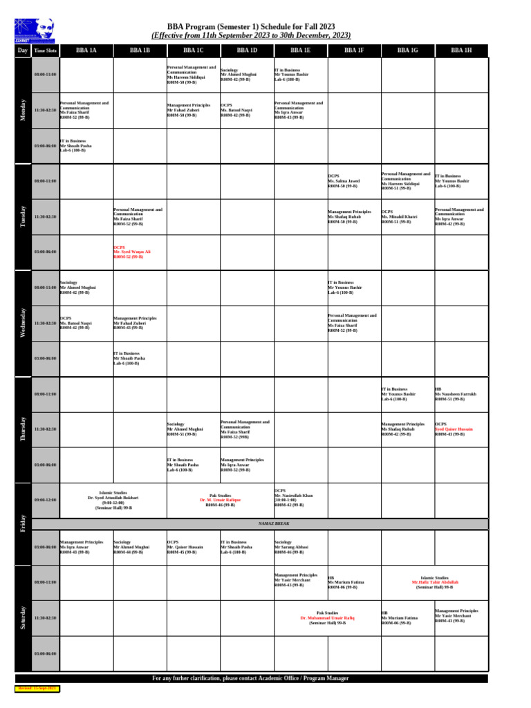 BBA Fall 2023 Class Schedule | PDF | Economies | Business