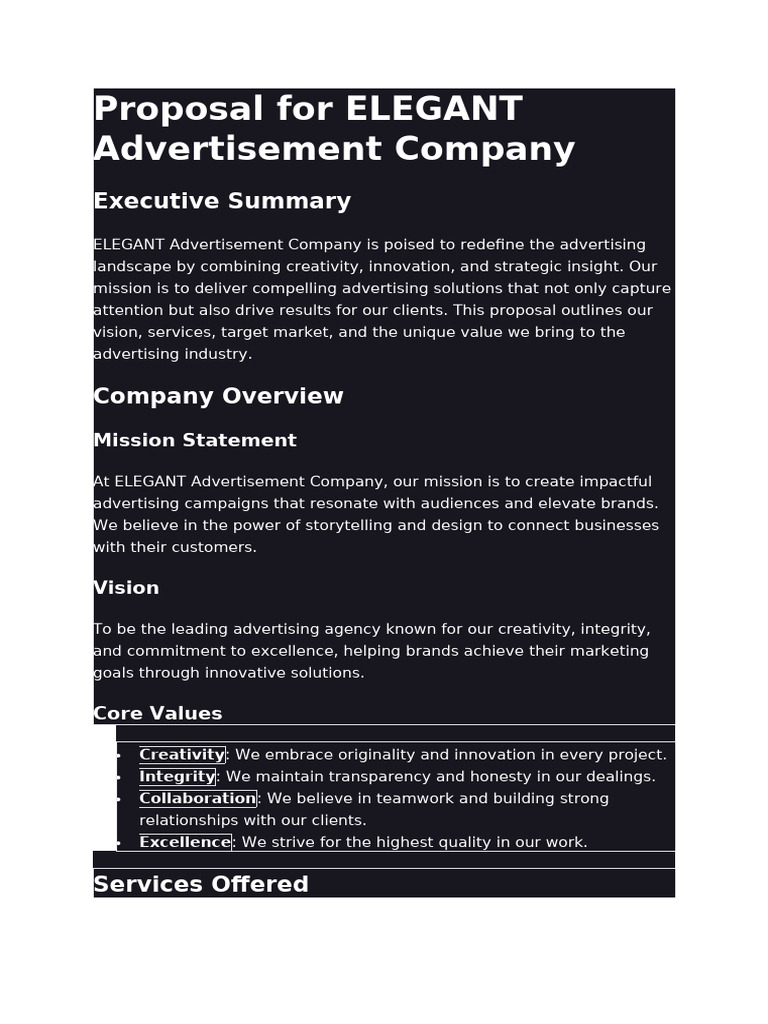 Proposal For ELEGANT Advertisement Company | PDF | Advertising ...