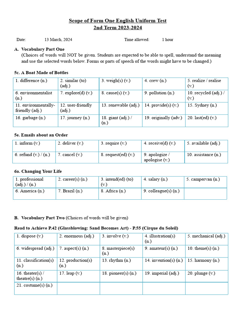 F1 UT2 English ExamScope 2023-2024 | PDF | Language Mechanics | Linguistic Morphology