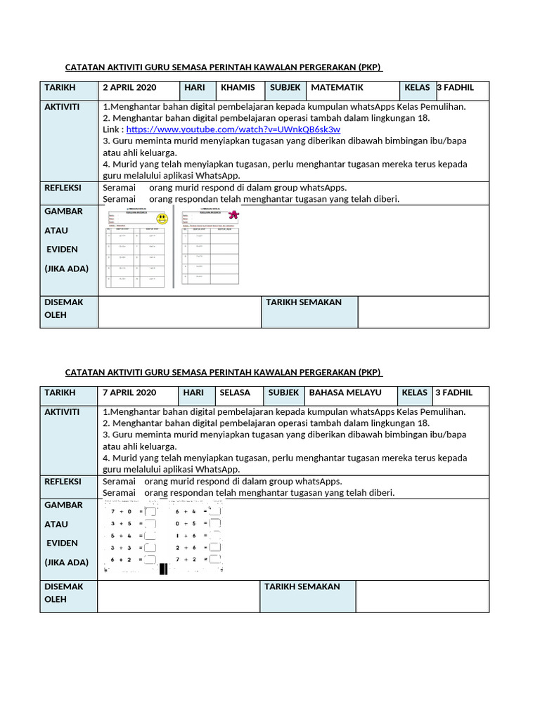 Catatan Aktiviti Math | PDF