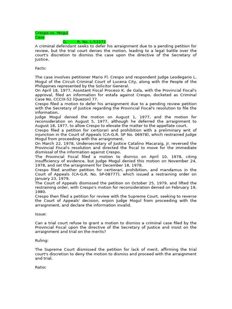 Crespo vs. Mogul (CRIMPRO) | PDF | Appeal | Writ Of Prohibition