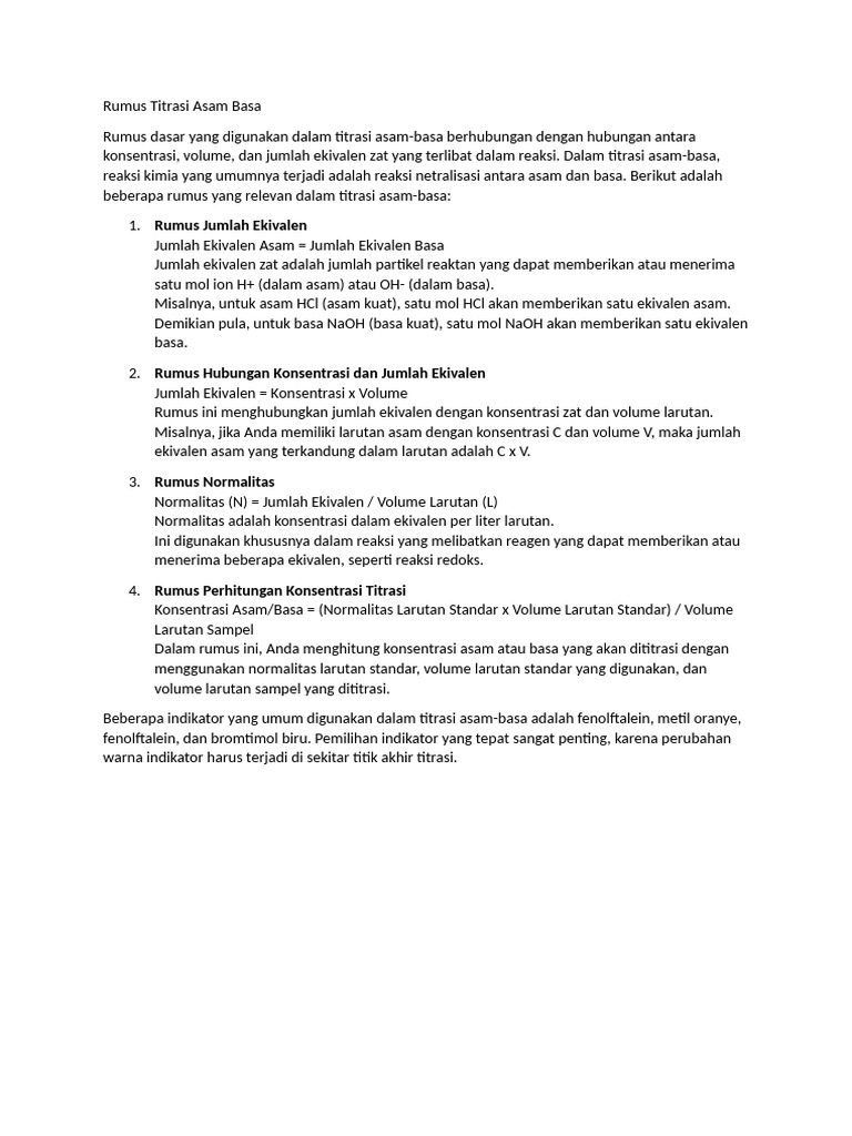 Rumus Titrasi Asam Basa | PDF | Sains & Matematika