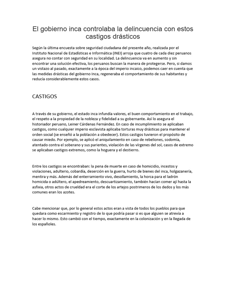 Los Incas y Sus Castigos | PDF | Ciencias sociales | Historia