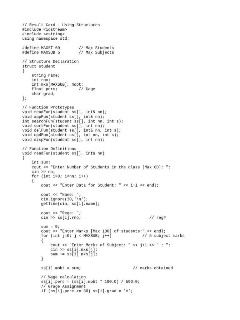 Result Card - With Structures | PDF | Computer Programming | Software ...