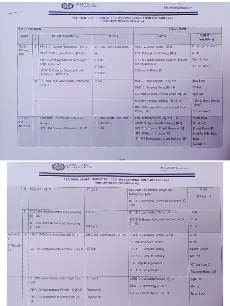 Exam Timetable | PDF