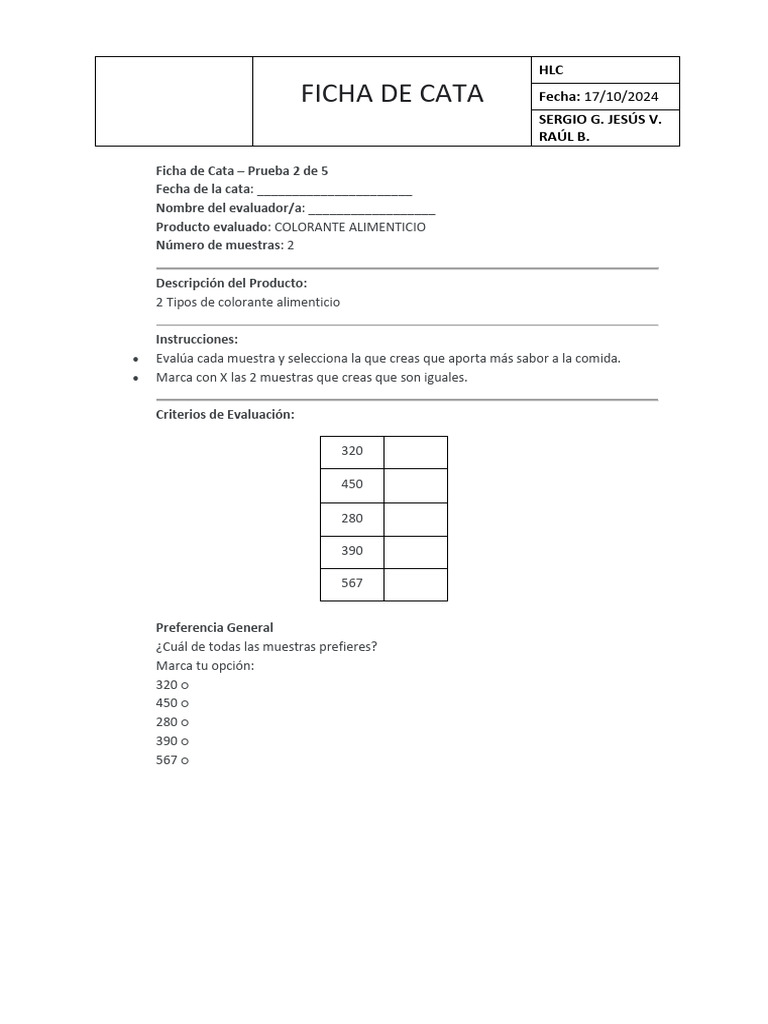 Ficha de Cata 2 de 5 | PDF