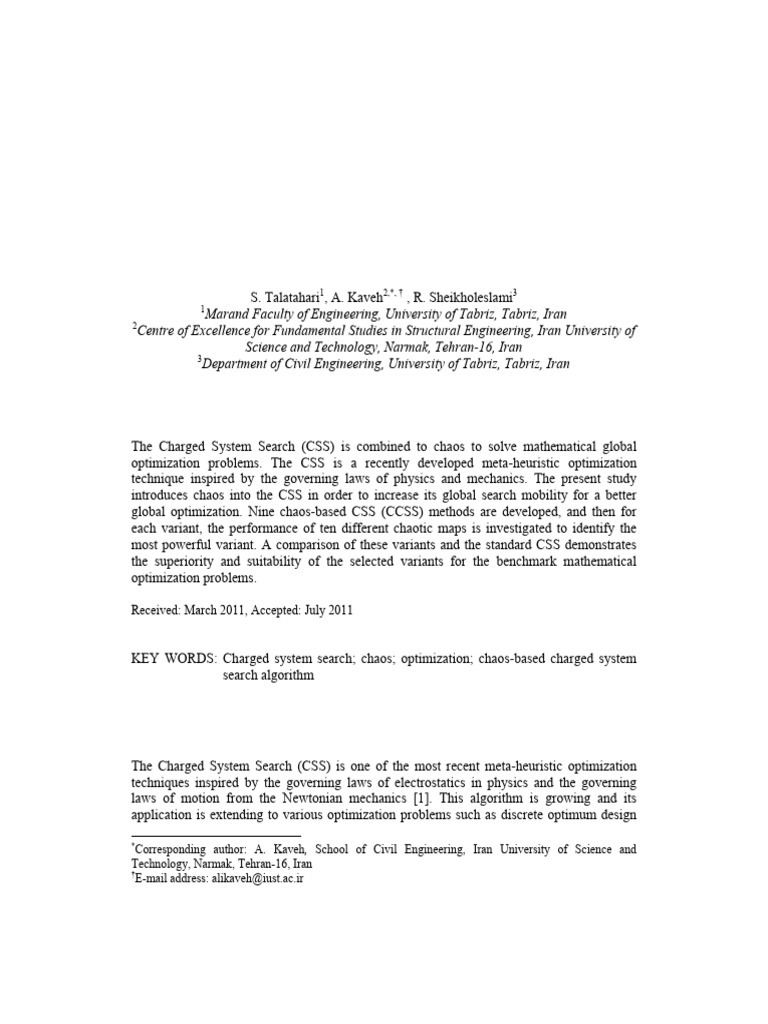 CHARGED SYSTEM SEARCH+petitprogramm | PDF | Chaos Theory | Mathematical Optimization
