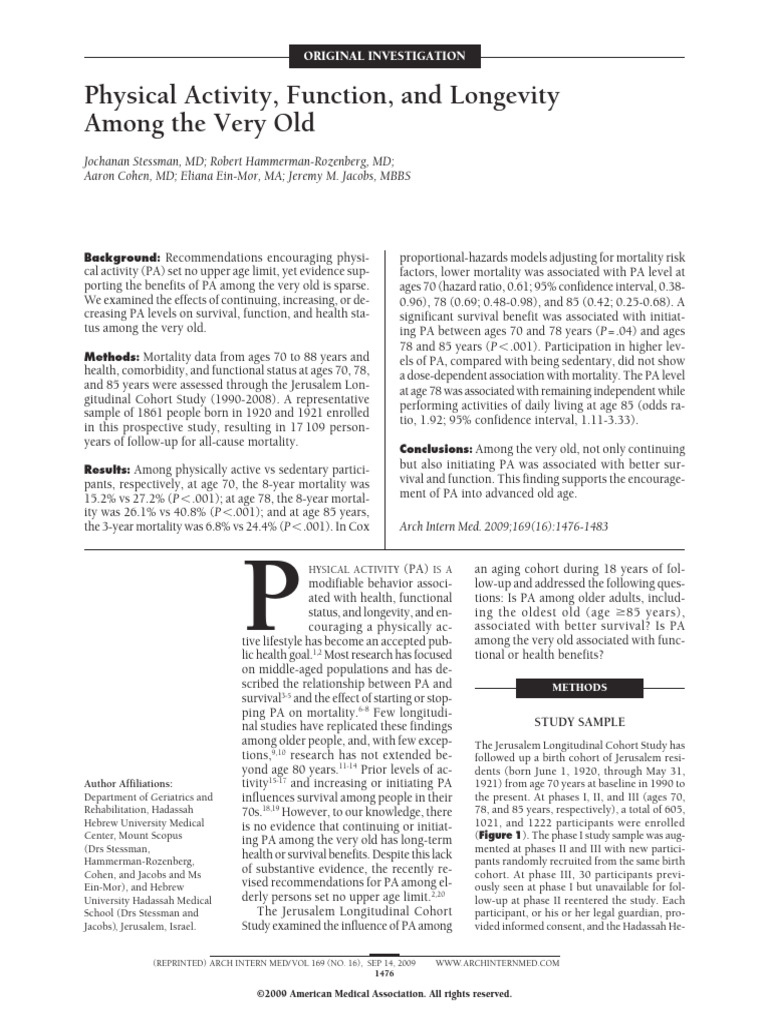 Physical Activity, Function, and Longevity | PDF | Body Mass Index | Medicine