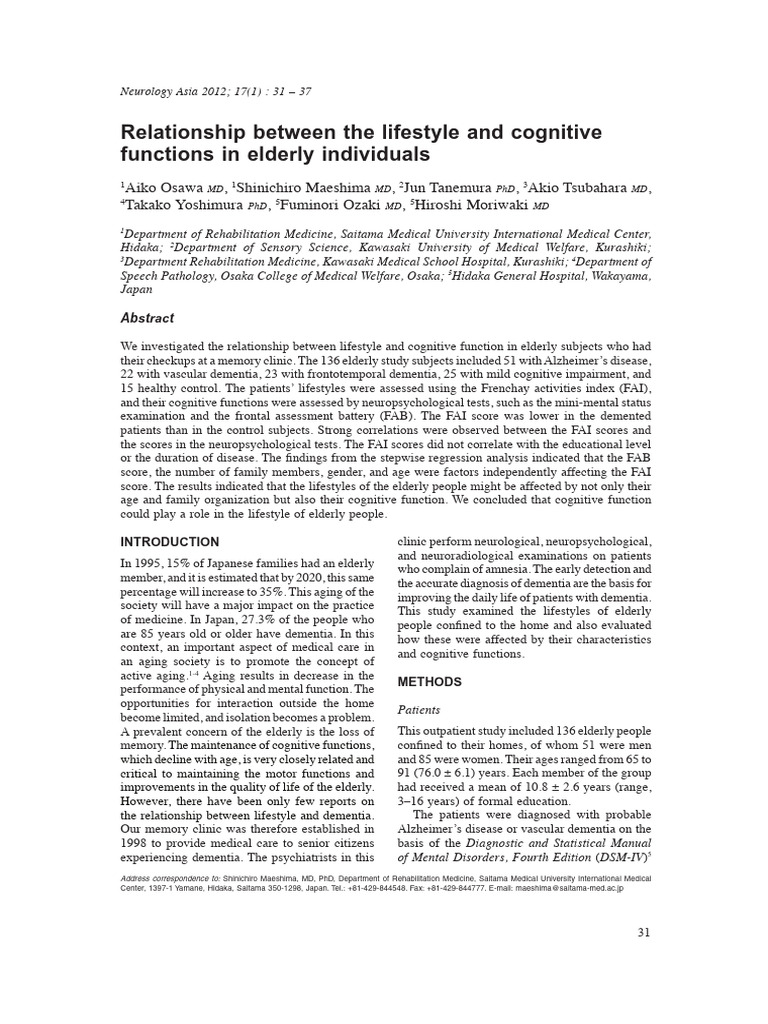 Relationship Between The Lifestyle and Cognitive | PDF | Dementia | Ageing