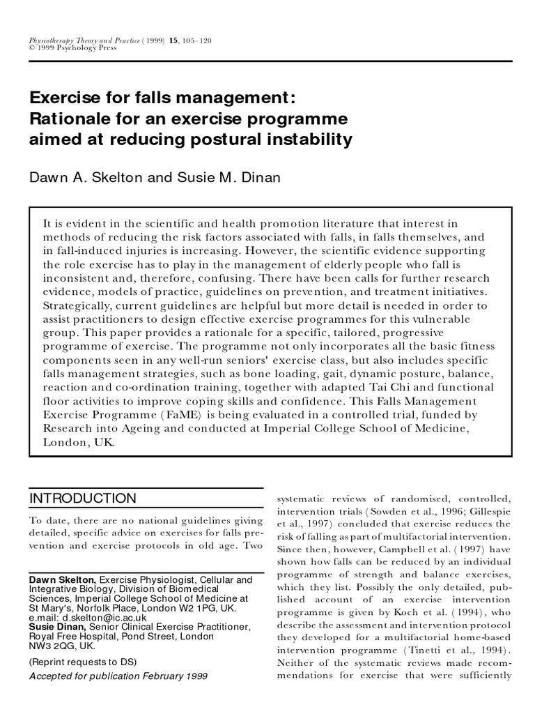 Falls Management Exercise Programme | PDF | Balance (Ability ...
