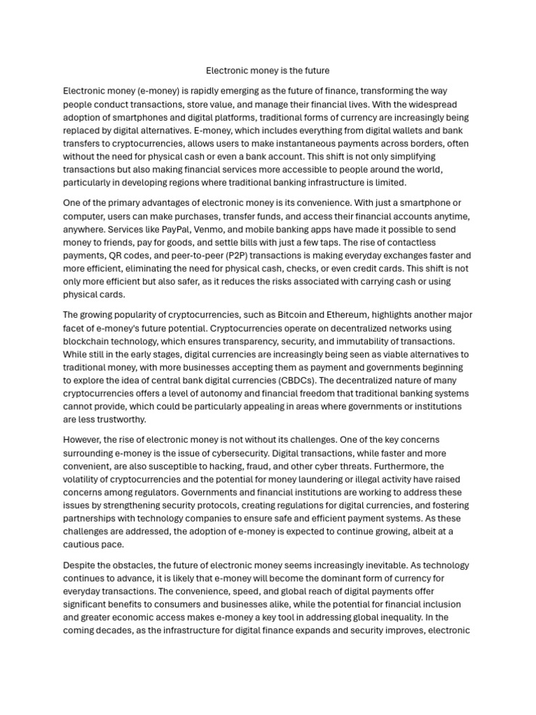 Electronic Money Is The Future | PDF | Cryptocurrency | Banking