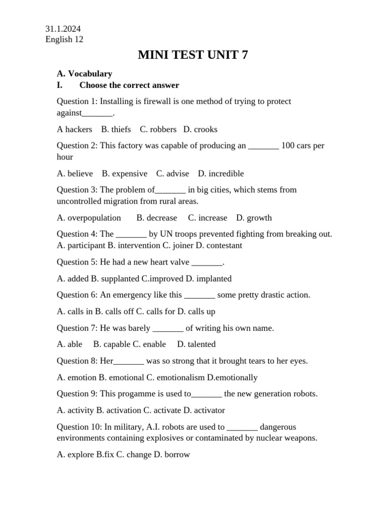 MINI TEST UNIT 7 | PDF | Artificial Intelligence | Intelligence (AI ...