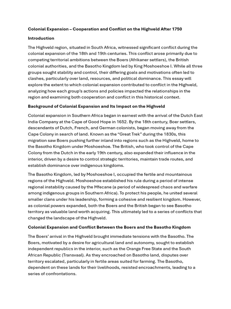 Colonial Expansion - Cooperation and Conflict On The Highveld After ...