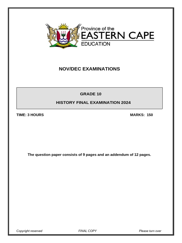 Moderated 2024 Grade 10 Final Exams | PDF | South Africa