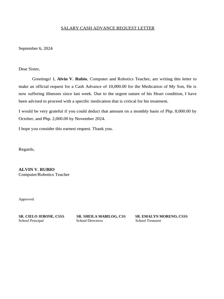 Cash Advance Request for Medical Expenses | PDF