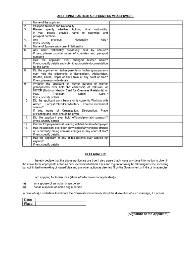 Additional Particulars Form For Visa 2021 | PDF | Passport | Travel Visa