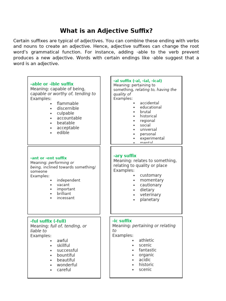 What Is An Adjective Suffix | PDF | Adjective | Word