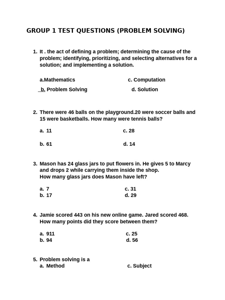 Group 1 Test Questions | PDF