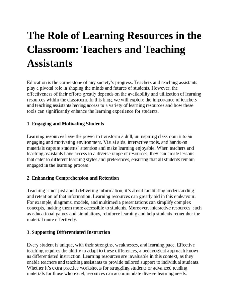 The Role of Learning Resources in The Classroom | PDF | Learning ...