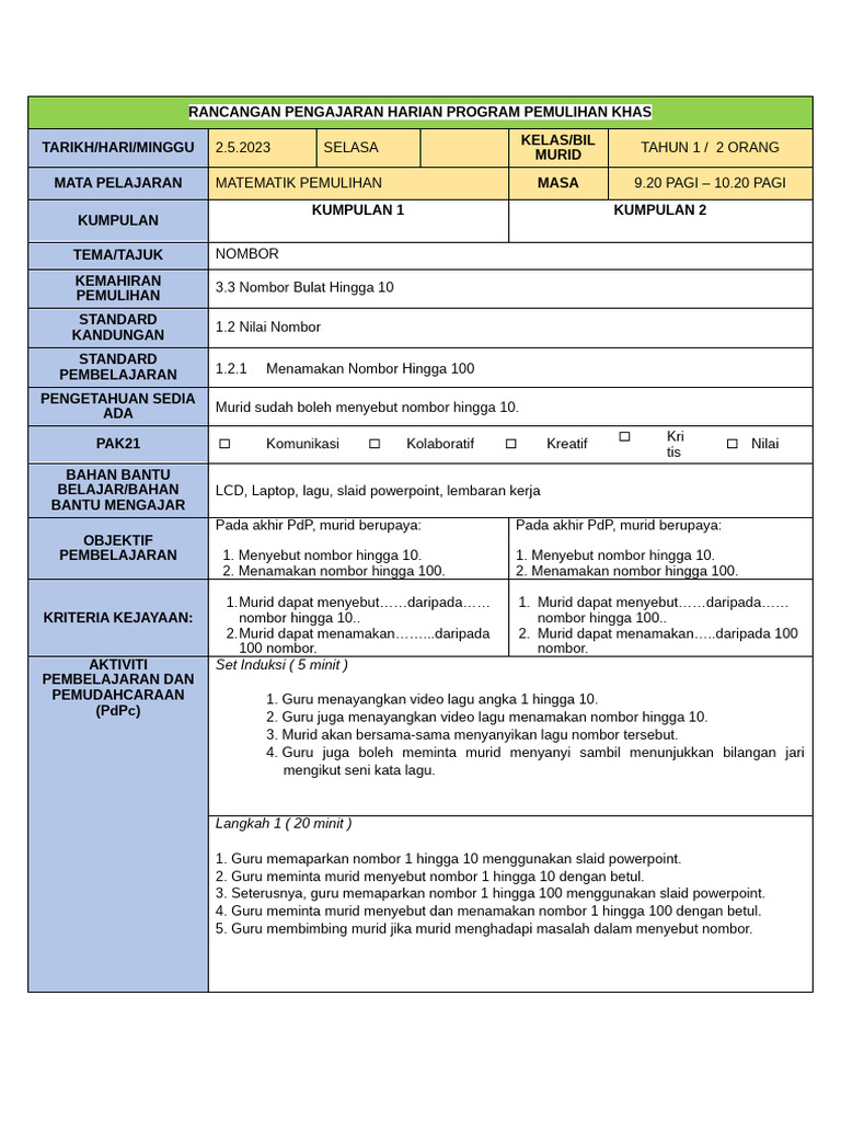 RPH Maths Nombor Bulat 2 | PDF