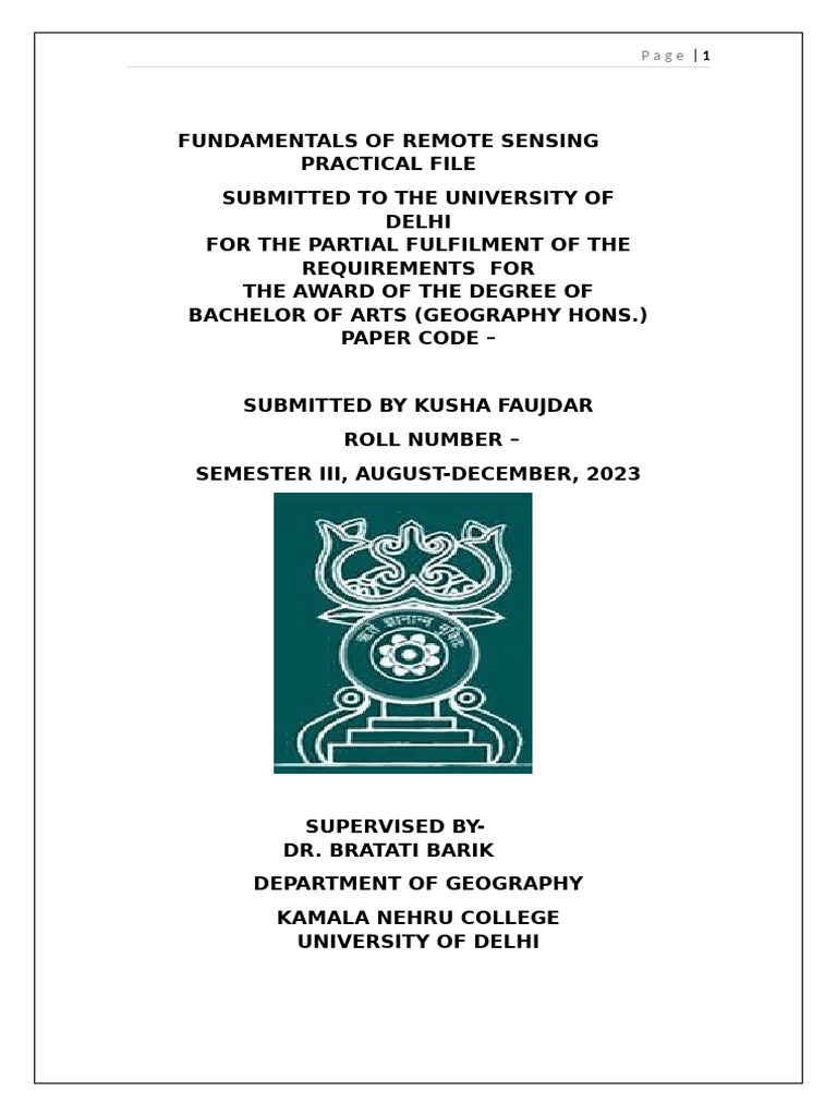 Remote Sensing Practical File | PDF | Electromagnetic Radiation ...