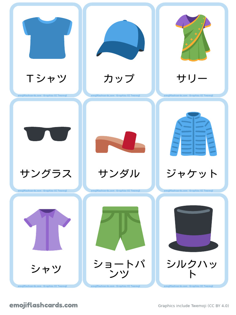 Japanese Clothes Small A4 Flashcards | PDF